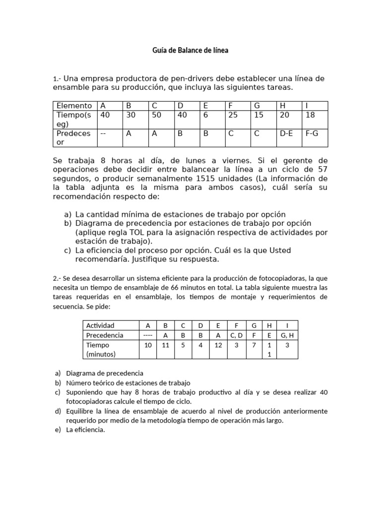 Guía para Balanceo de Líneas de Ensamble | PDF