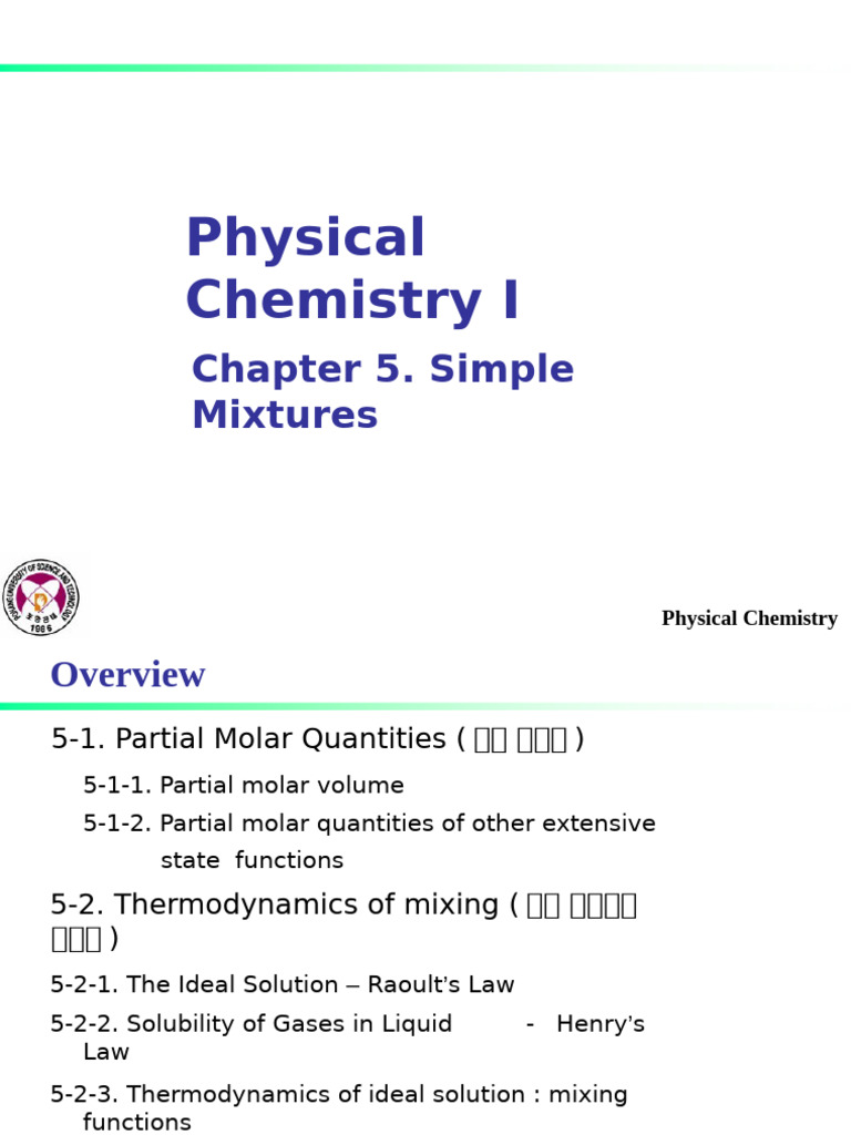 Lecture5 (2024) Simple Mixtures | PDF | Applied And Interdisciplinary Physics | Physical Sciences