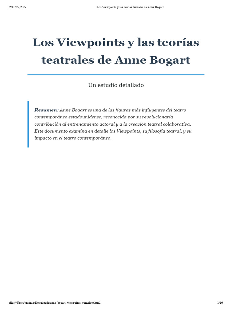 Viewpoints de Anne Bogart: Teoría y Práctica | PDF | Teatro | Ritmo