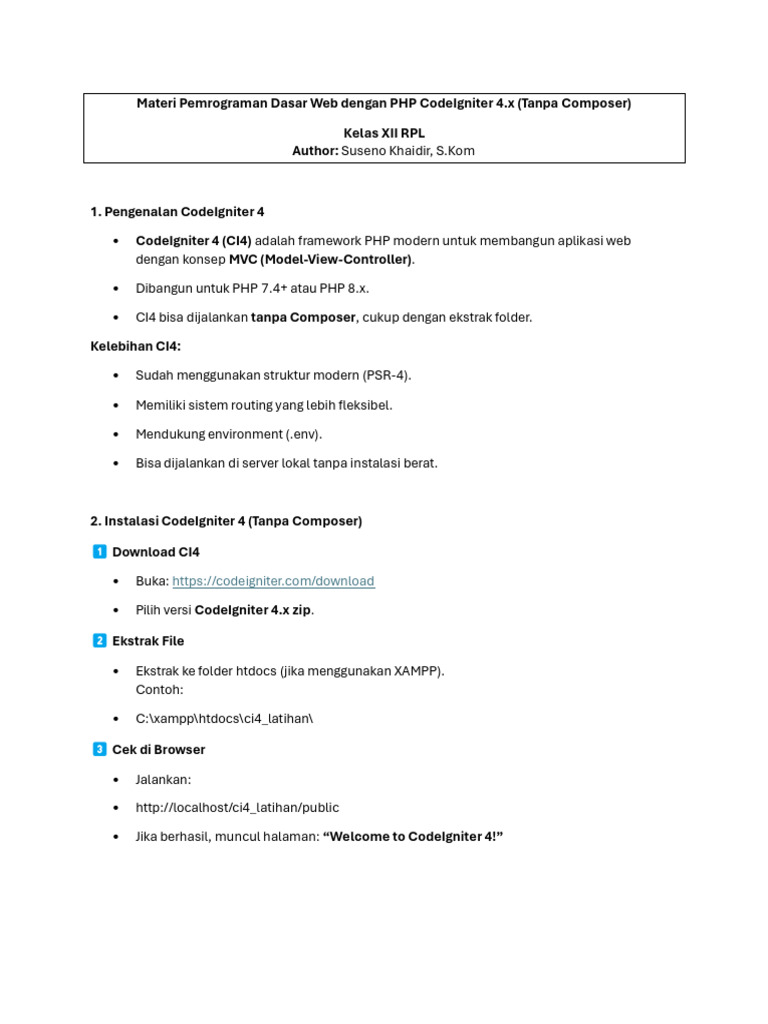 Materi Pemrograman Dasar Web Dengan PHP CodeIgniter | PDF