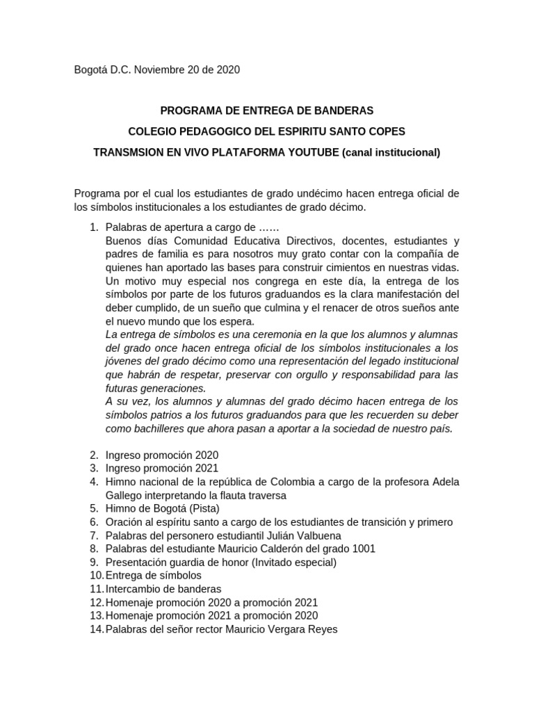 Programa Entrega de Banderas | PDF