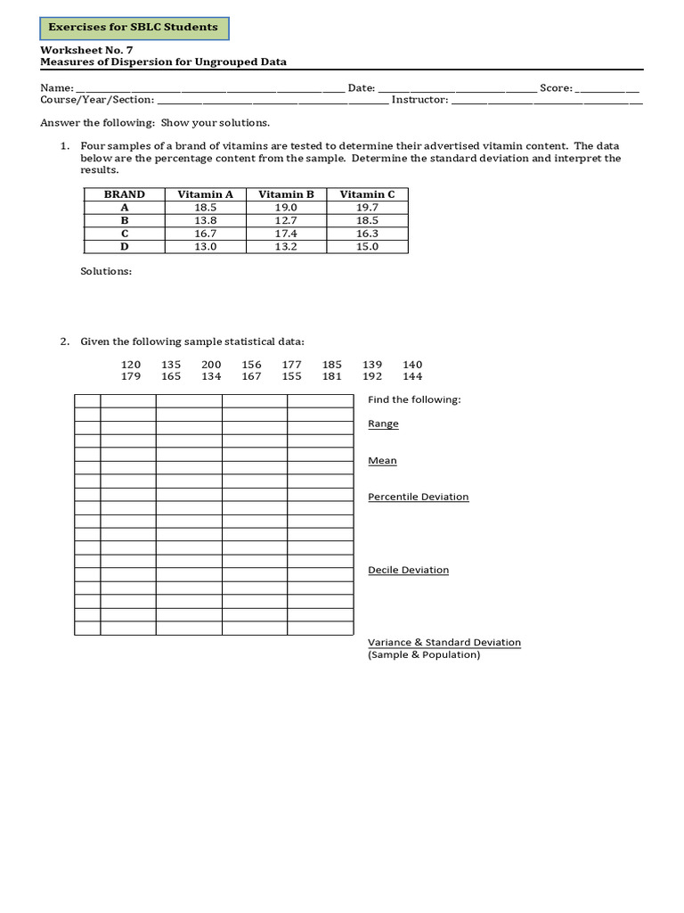 Statistics Exercises Part 2 | PDF | Standard Deviation | Median