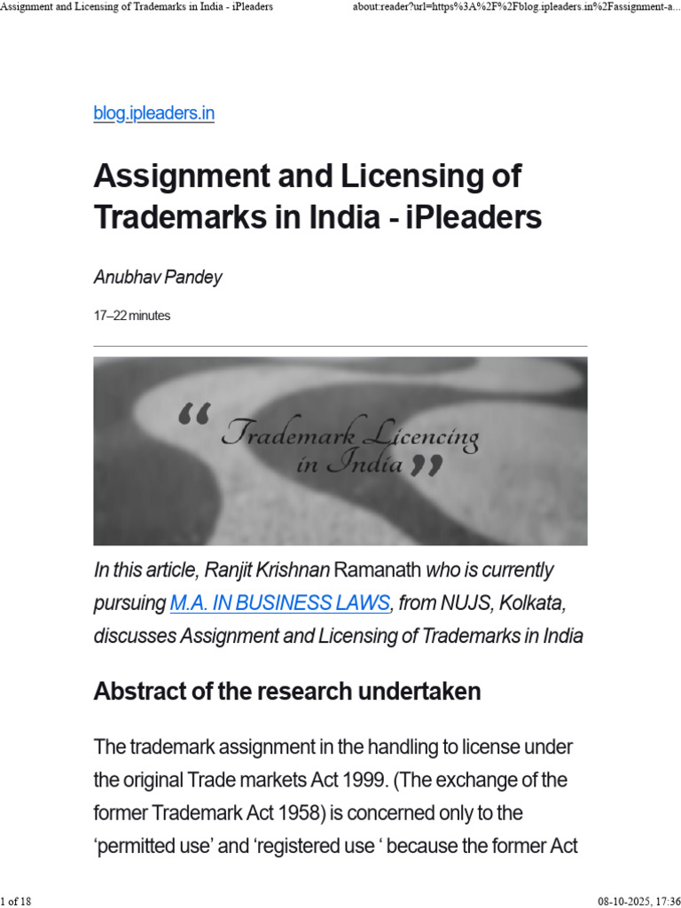 Trademark Licensing in India Explained | PDF | License | Royalty Payment