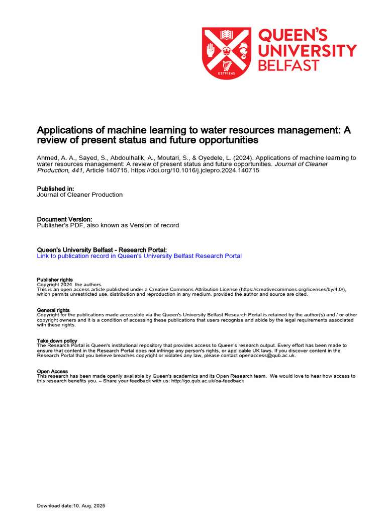 Applications of Machine Learning To Water Resources Management: A ...