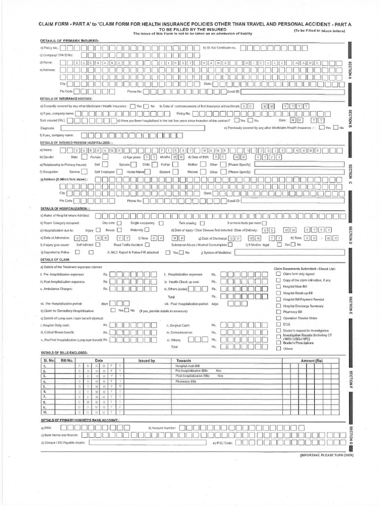 IRDA Mediclaim Form | PDF