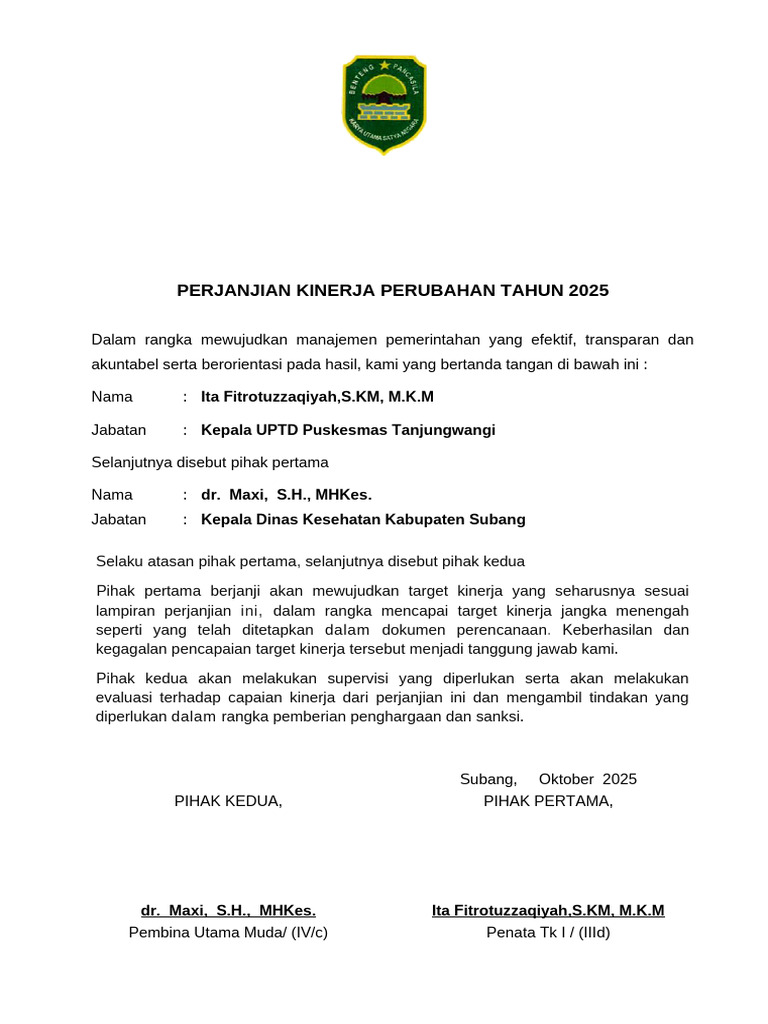 Format PK Kapus Tjwangi 2025 Perubahan | PDF