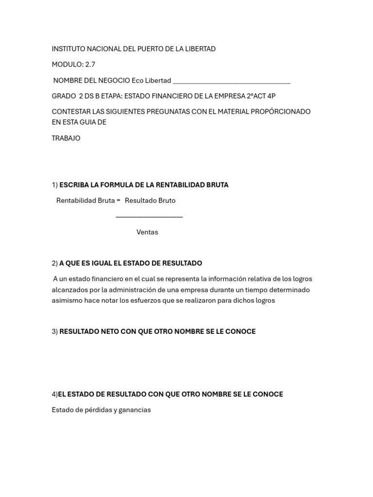 Escriba La Formula de La Rentabilidad Bruta | PDF
