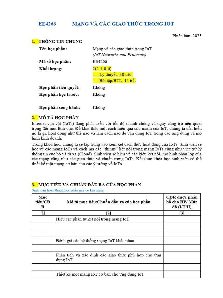 EE266-Mạng và giao thức IoT | PDF