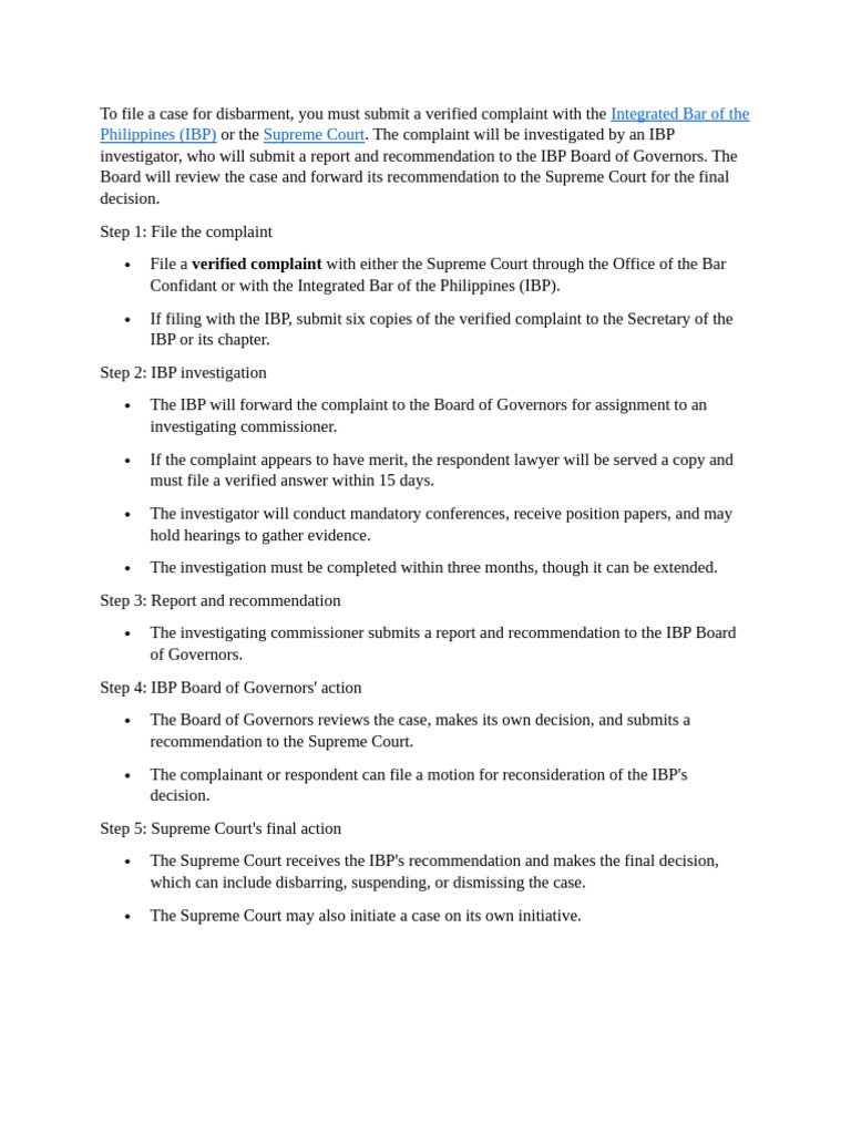 Procedure of Case Filing For Disbarment | PDF