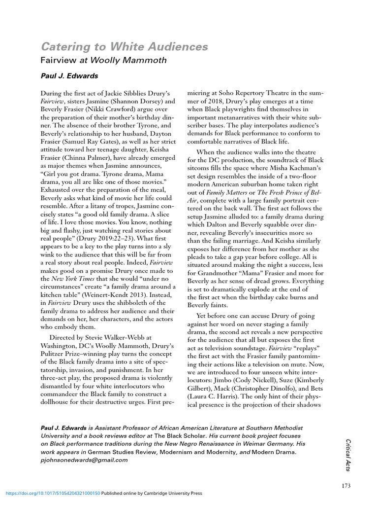 Catering To White Audiences Fairview at Woolly Mammoth | PDF