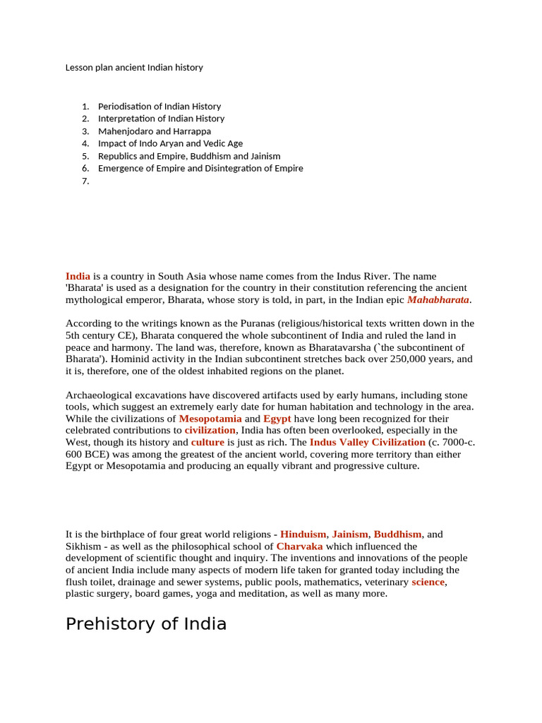 Ancient Indian History Lesson Plan | PDF | Ashoka | Vedas
