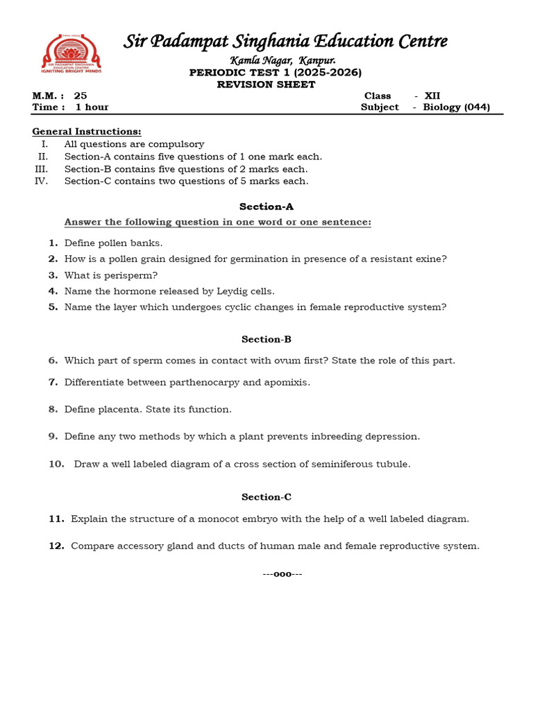 Class 12 Bio Revision Sheet Pt1 | PDF