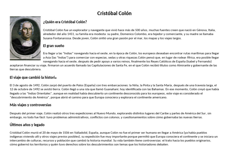 Cristóbal Colón | PDF | Cristobal colon | Edad del descubrimiento