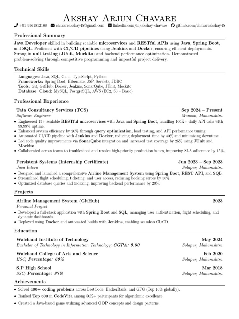 Akshay Chavare Resume Java | PDF | Java (Programming Language) | Sql