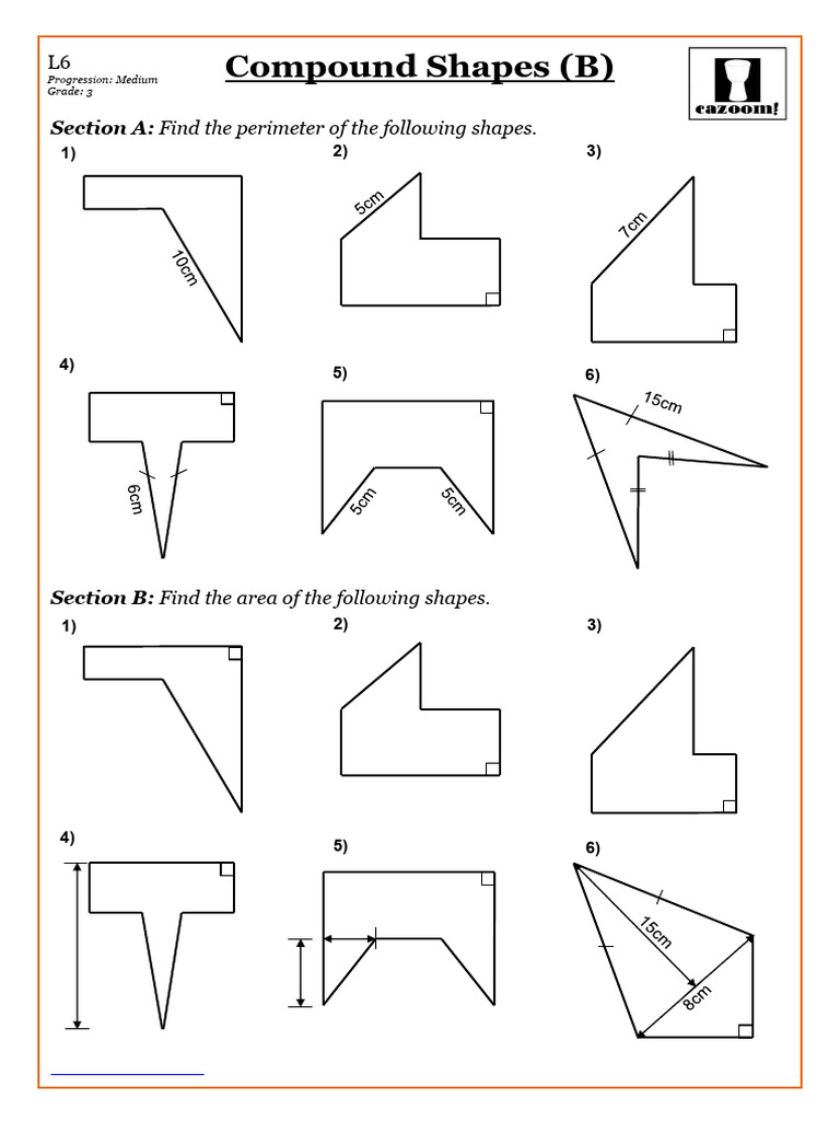 Geometry. Level 6. Area and Perimeter. Compound Shapes (B) | PDF
