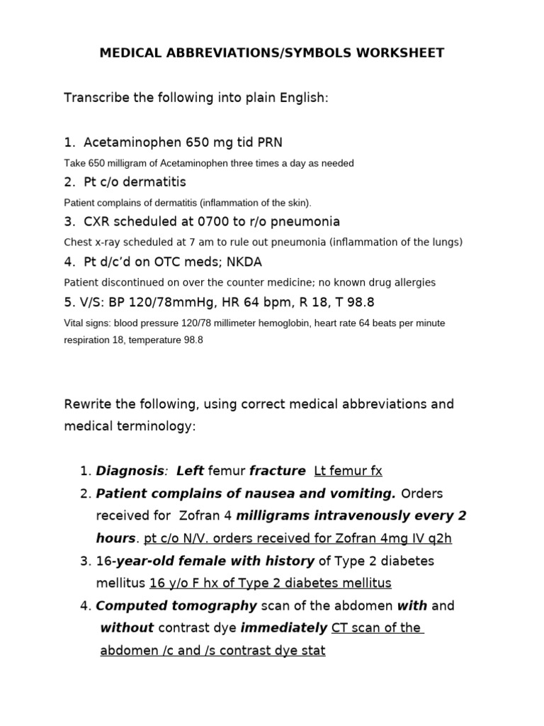 Medical Abbreviations - Symbols Worksheet-2 | PDF