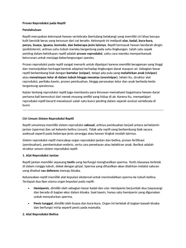 Sistem Reproduksi Reptil: Proses dan Jenis | PDF