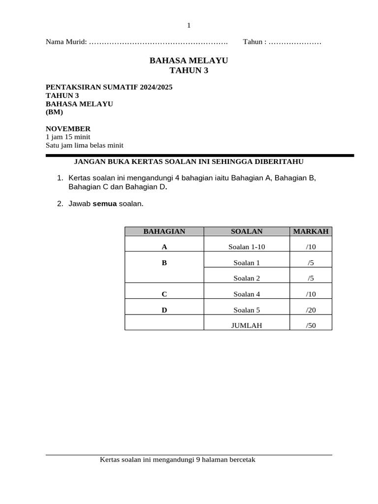 Pat Bm Tahun 3 Editt | PDF