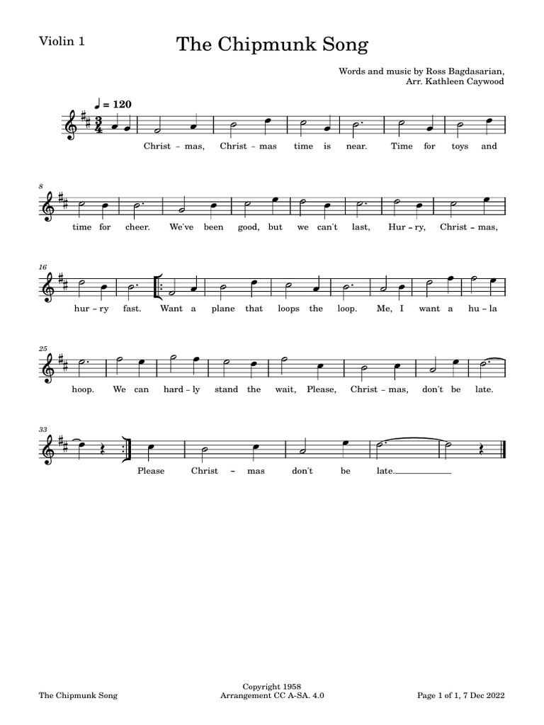 Chipmunk Song Alvin and The Chipmunks | PDF | Songs Written | Music ...