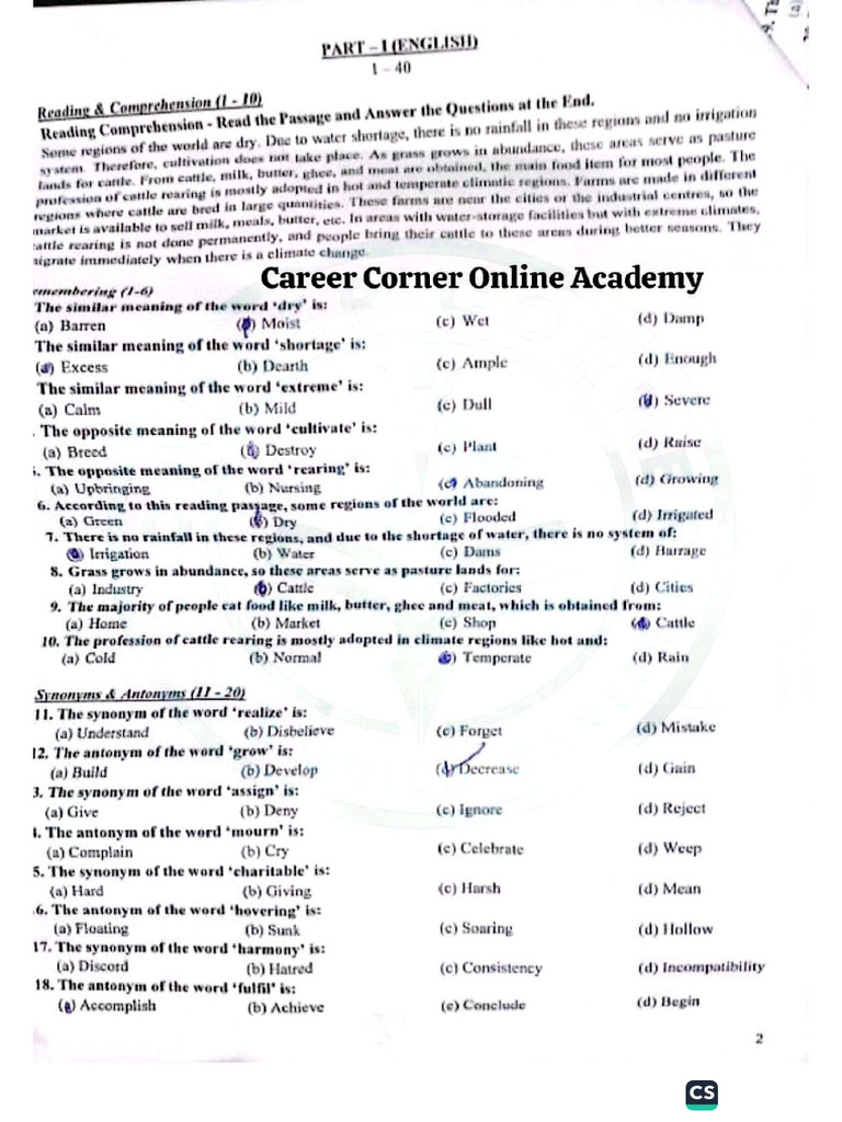 Mock Test Matric | PDF