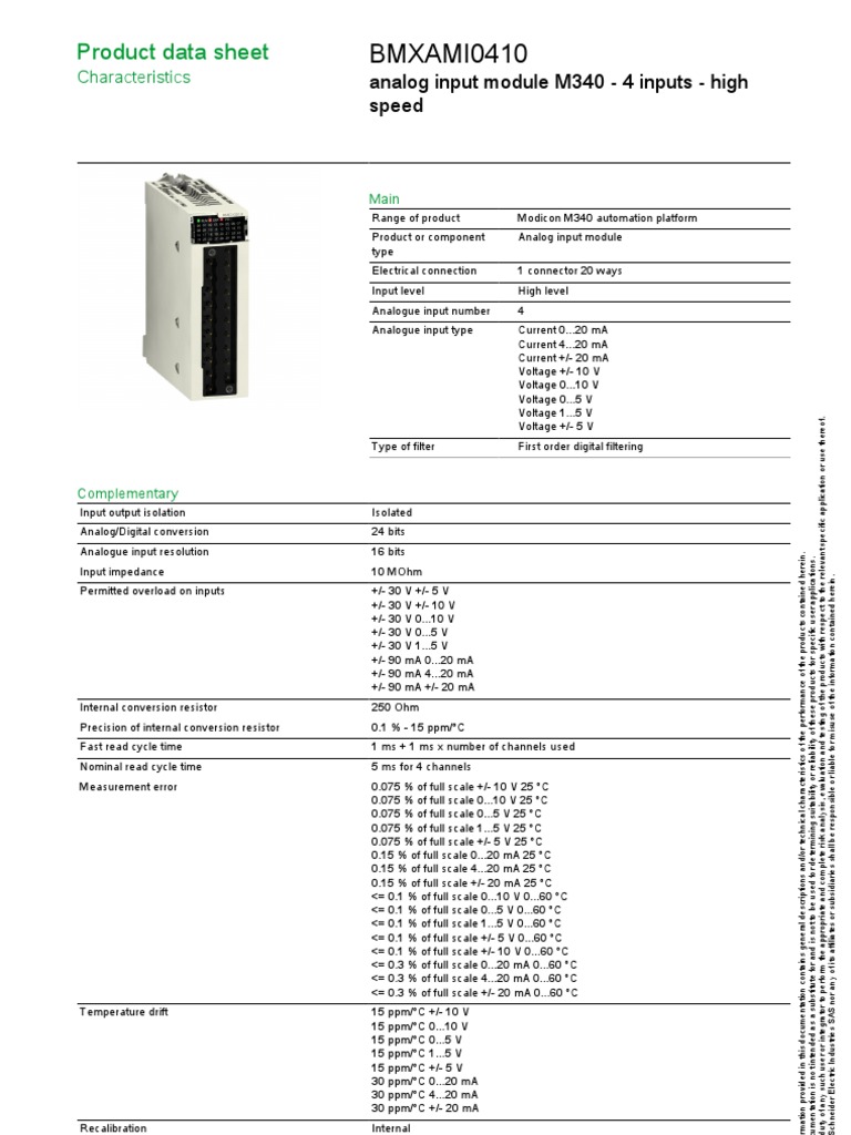 Modicon M340 Automation Platform BMXAMI0410 | PDF | Analogue ...