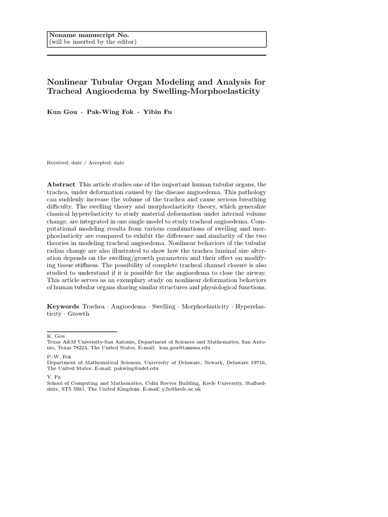 Nonlinear Tubular Organ Modeling and Analysis For Tracheal 3q9t0ufpy5 ...