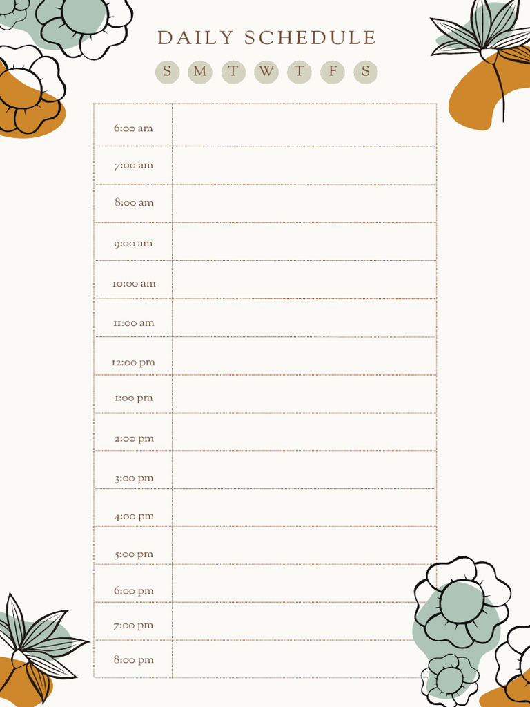 Green and Off White Organic Minimalist Daily Time Schedule Planner ...