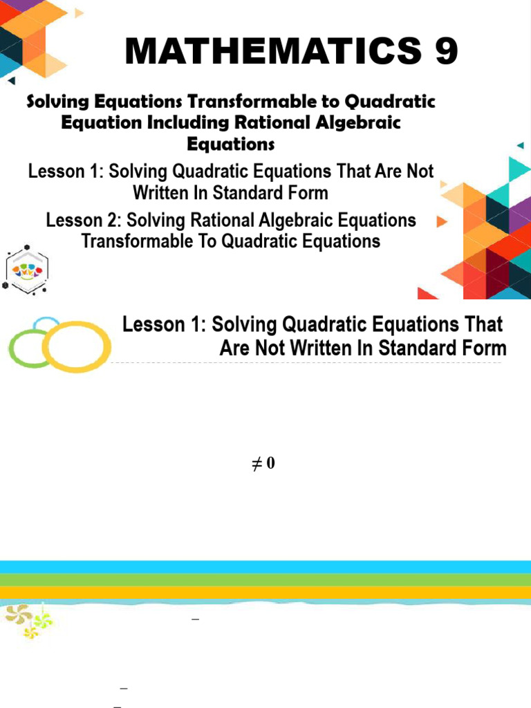 Mathematics 9: Solving Equations Transformable To Quadratic Equation ...