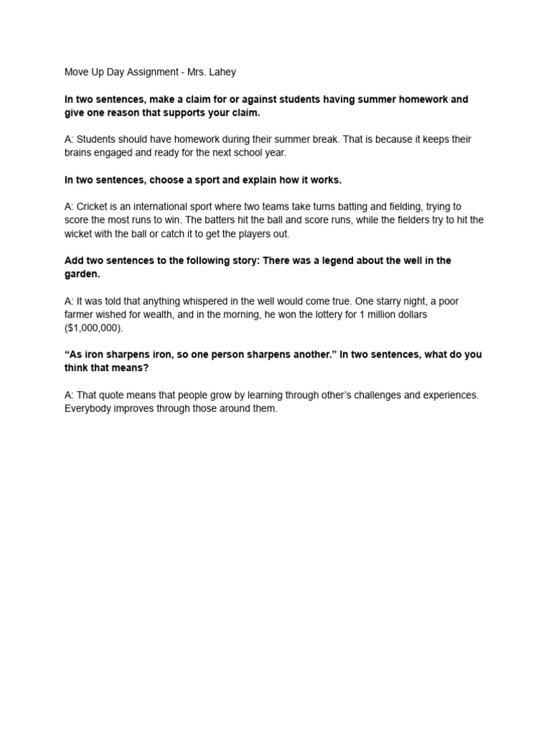 Move Up Day Assignment | PDF
