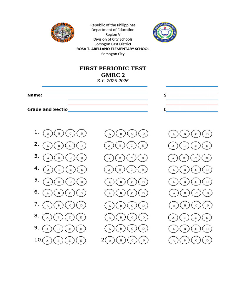 GMRC 2 First Periodic Test 2025-2026 | PDF