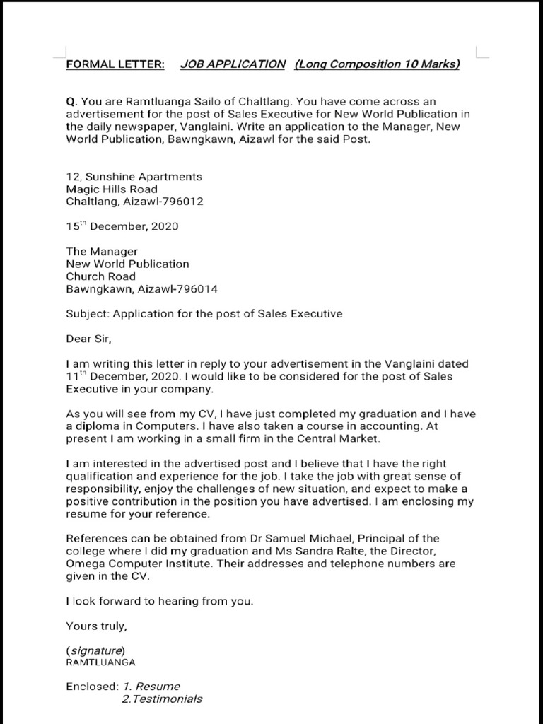 Formal Letter - Job Application | PDF