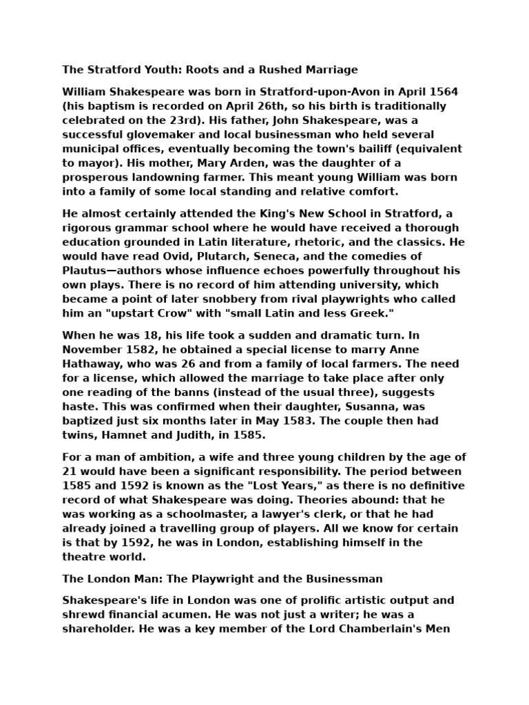 William Shakespear and His Roots That Leads Him to Literature and His ...