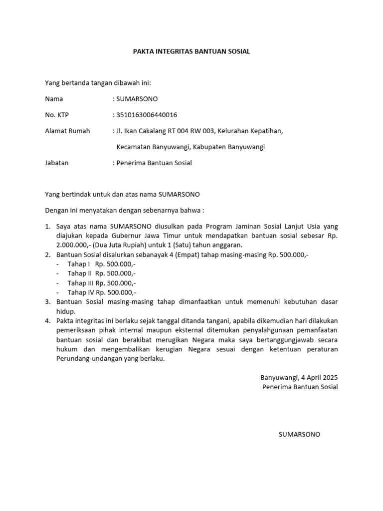 Sumarsono - Pakta Integritas & Surat Pernyataan | PDF