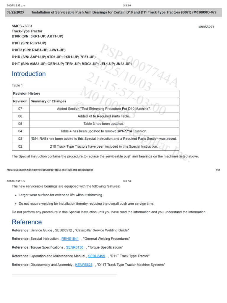 D10/D11 Tractor Push Arm Bearing Guide | PDF | Welding | Construction