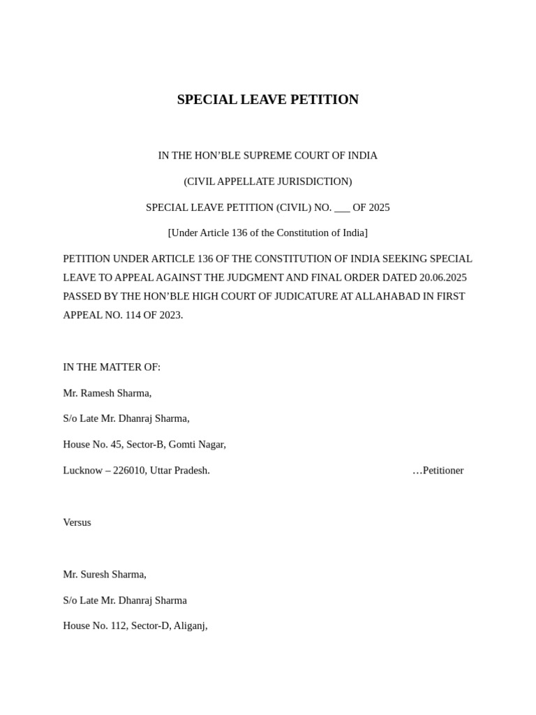 SLP (Special Leave Petition) 1 | PDF | Judgment (Law) | Lawsuit