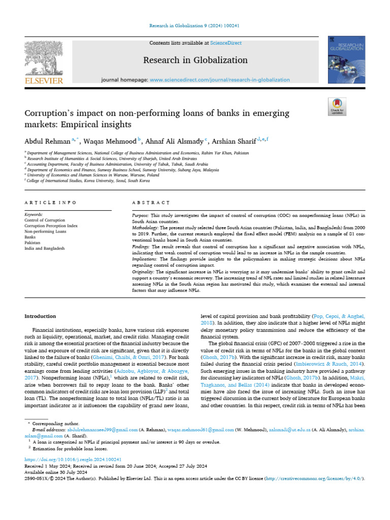 5 - Corruption's Impact On Non-Performing Loans of Banks in Emerging ...
