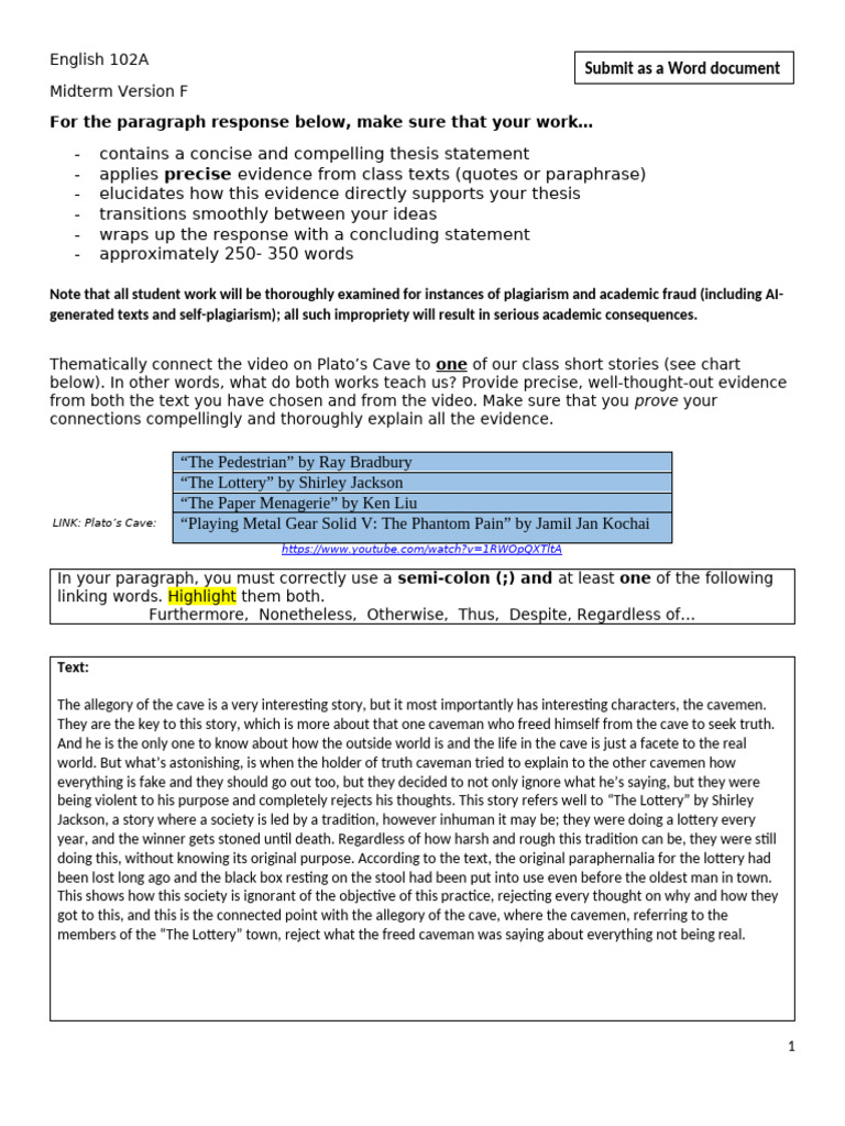 102 MIDTERM Reading Writing Version F | PDF | Plagiarism