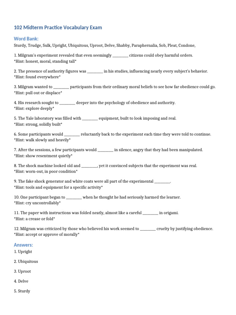 Practice Midterm Vocabulary Exam | PDF