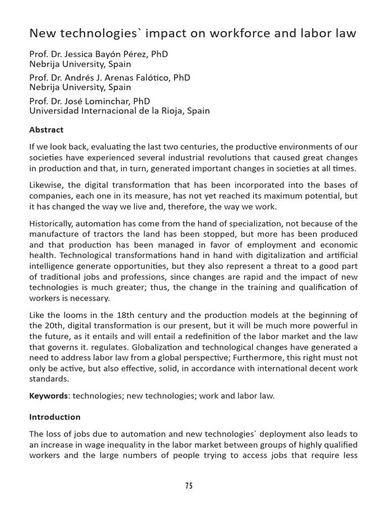 Impact of New Technologies on Labor Law | PDF | Employment | Labour ...