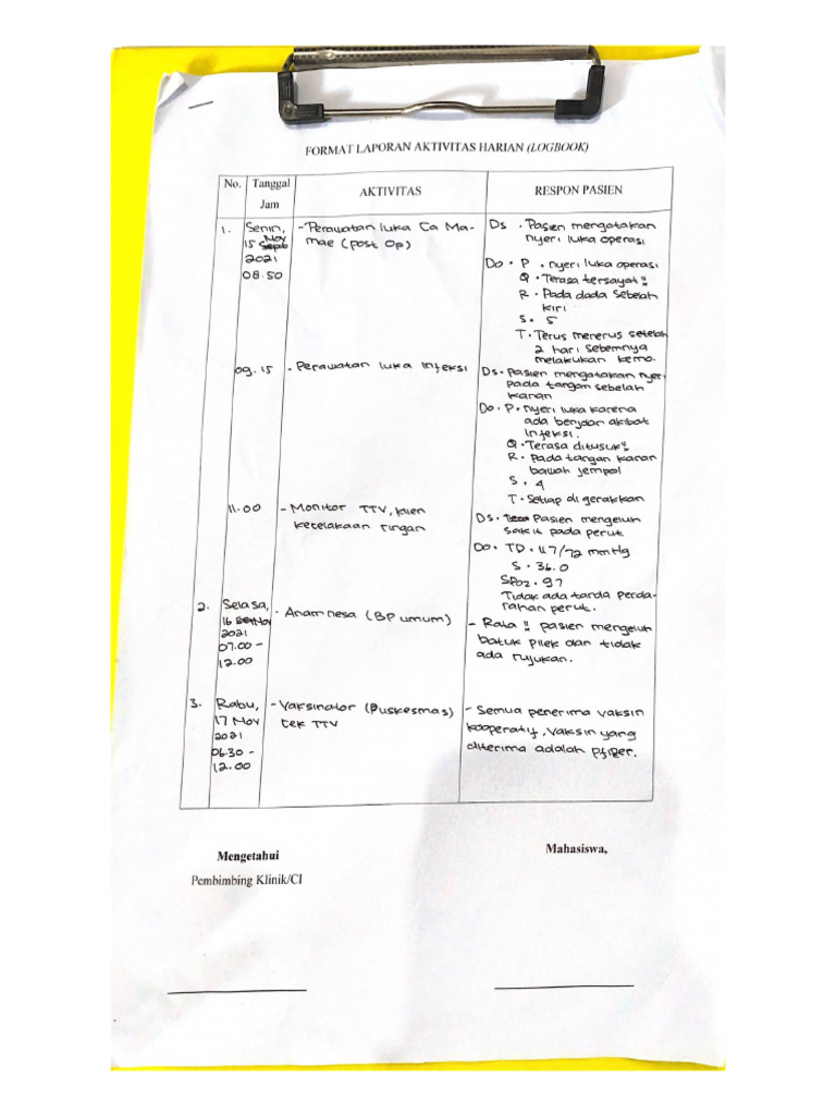 Format Laporan Aktivitas Harian (Logbook) MG 1 | PDF