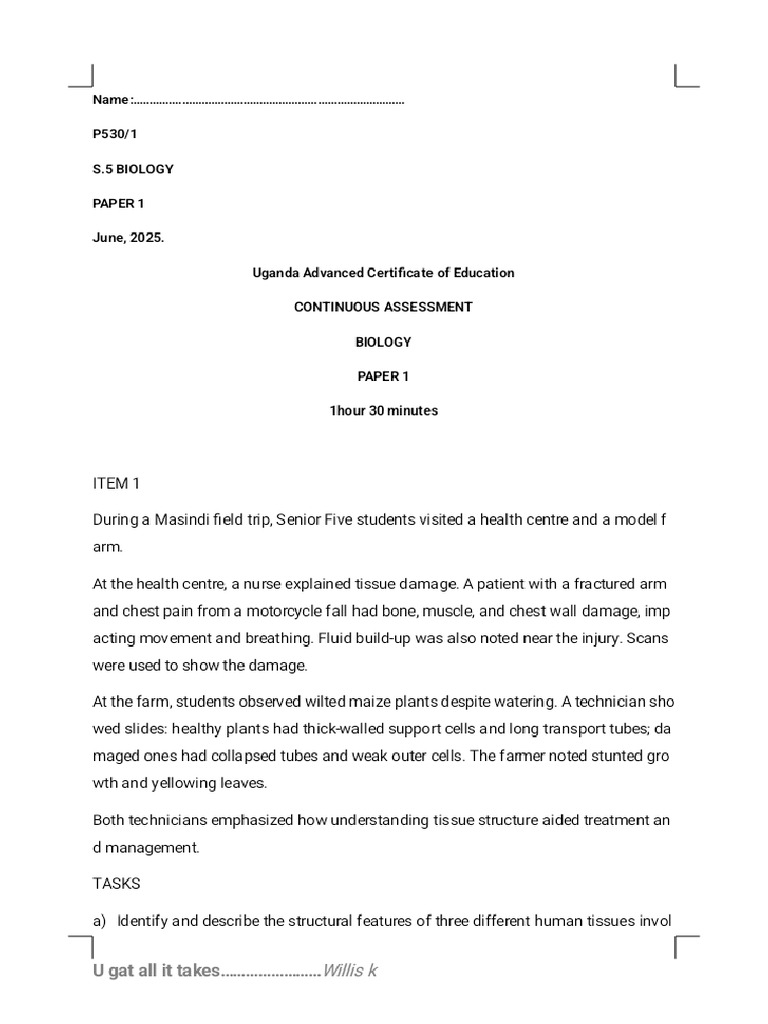 s.5 Mid Term 2 Biology - Phoenix | PDF