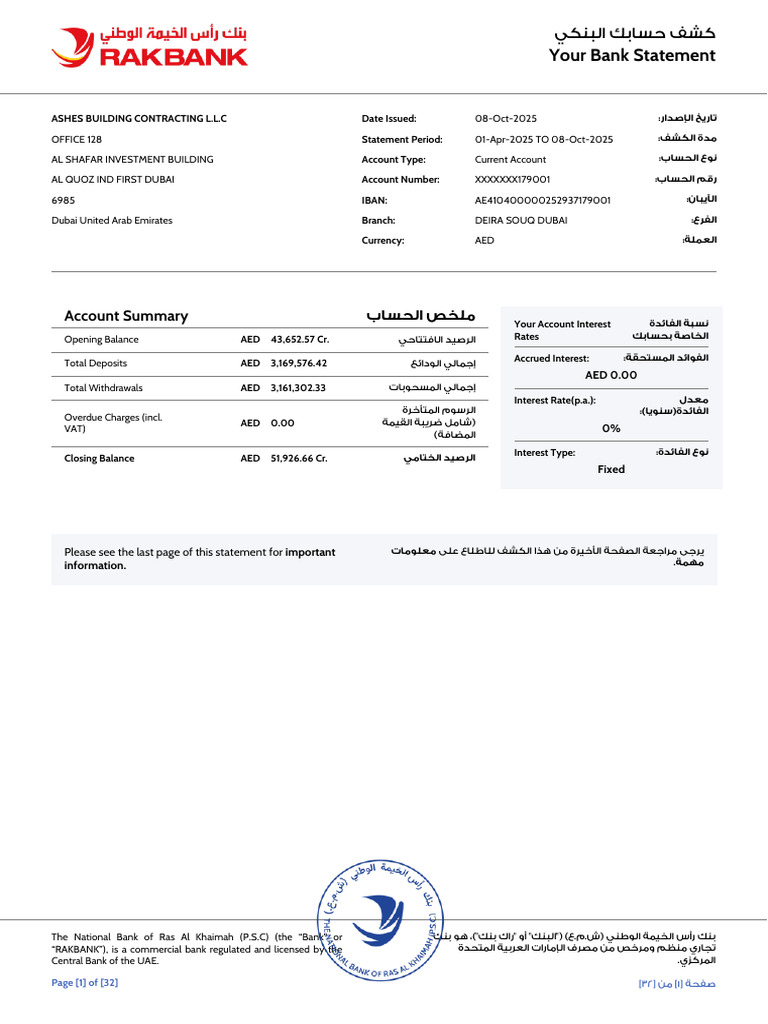 rak 01-Apr-2025 TO 08-Oct-2025 | PDF | Transaction Account | United ...