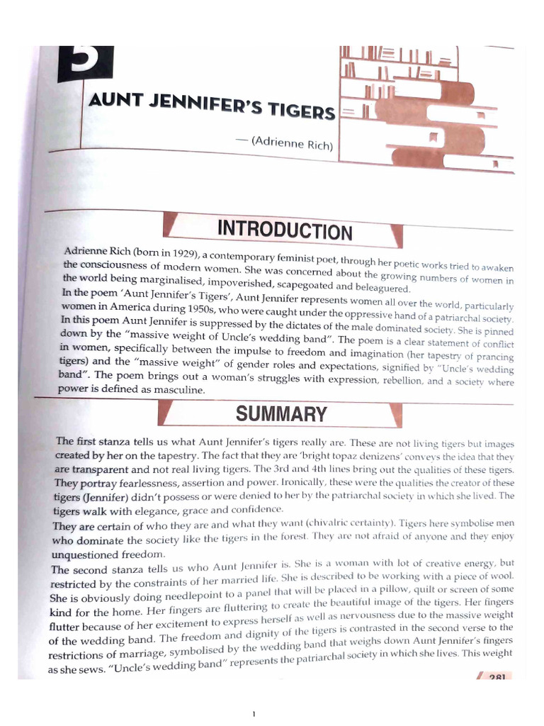Aunt Jennifer's Tigers- Qs Ans | PDF