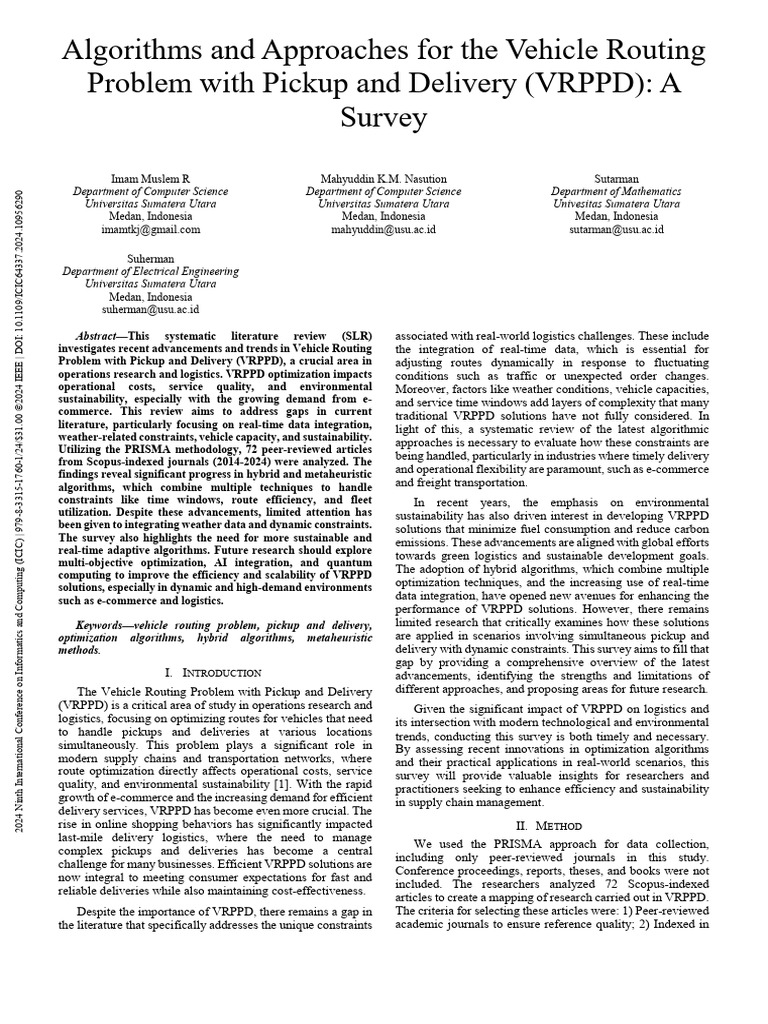 Algorithms and Approaches For The Vehicle Routing Problem With Pickup ...