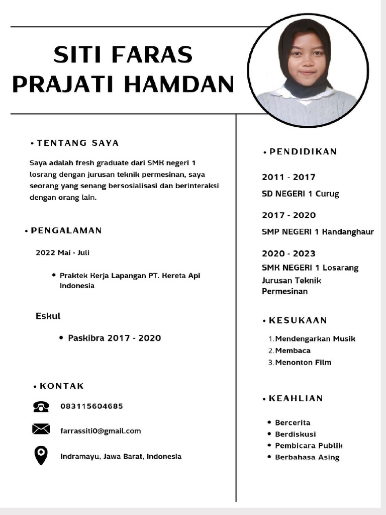 CV Siti Faras Prajati Hamdan - 20241207 - 104438 - 0000 | PDF