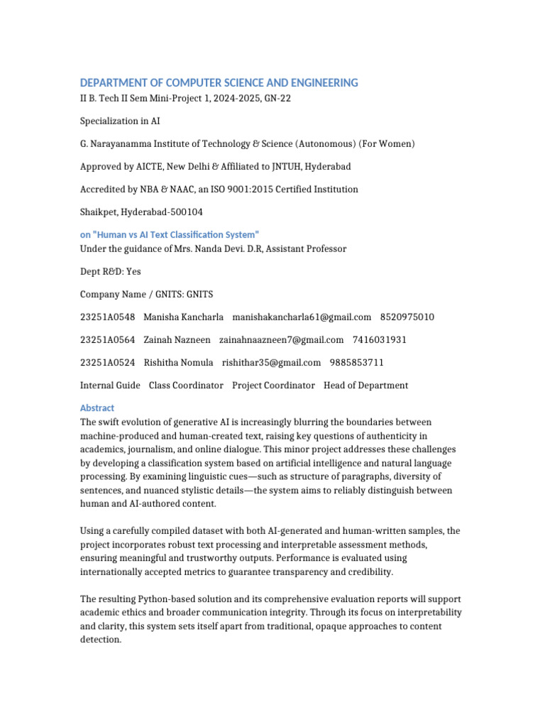 Human Vs AI Text Classification MiniProject | PDF