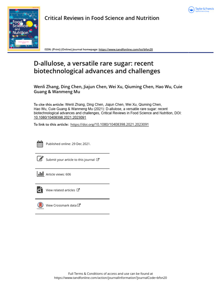 D Allulose A Versatile Rare Sugar Recent Biotechnological Advances and ...