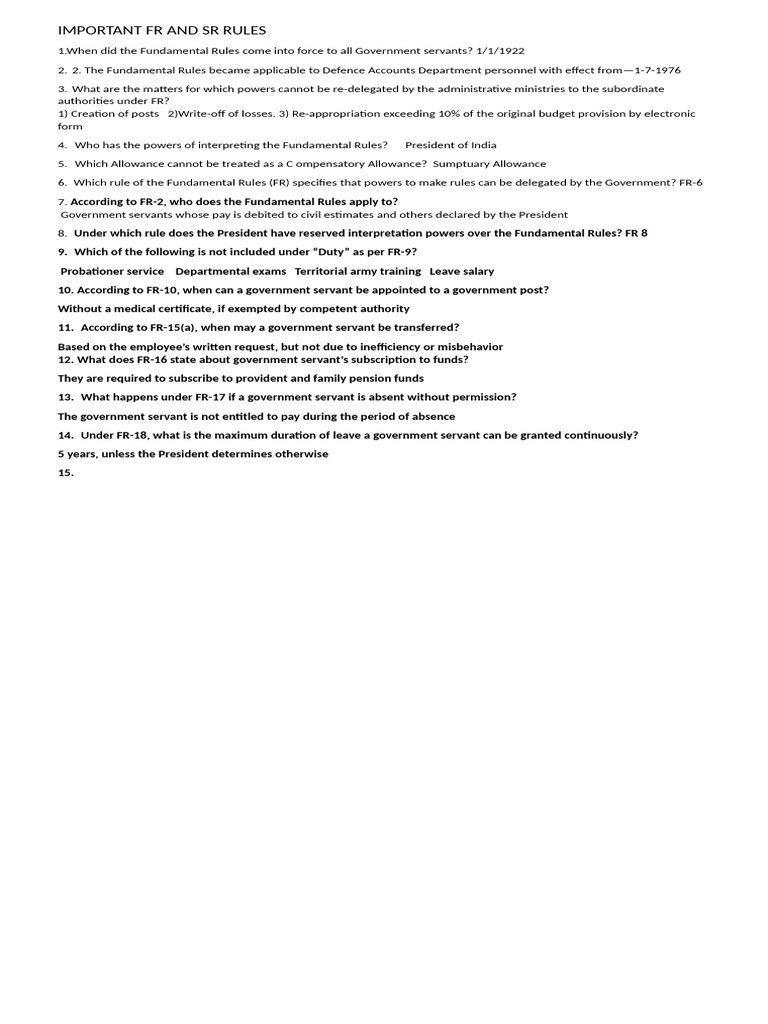 Key Rules of Fundamental Regulations | PDF