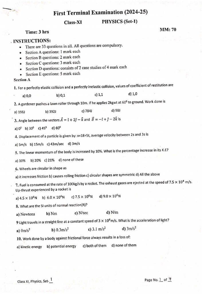 Physics Previous Year Mid Term Papers | PDF