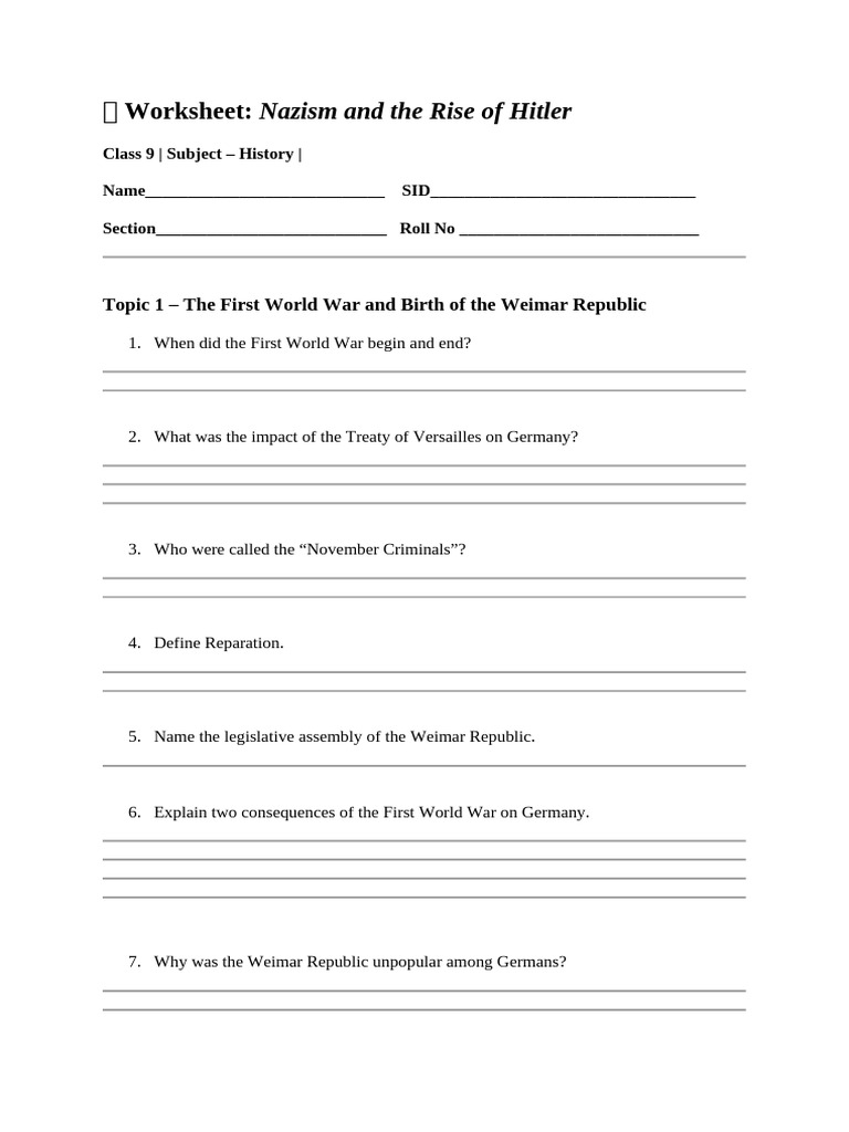 ? Worksheet Nazism and Rise of Hitler | PDF | Nazi Germany | Nazism